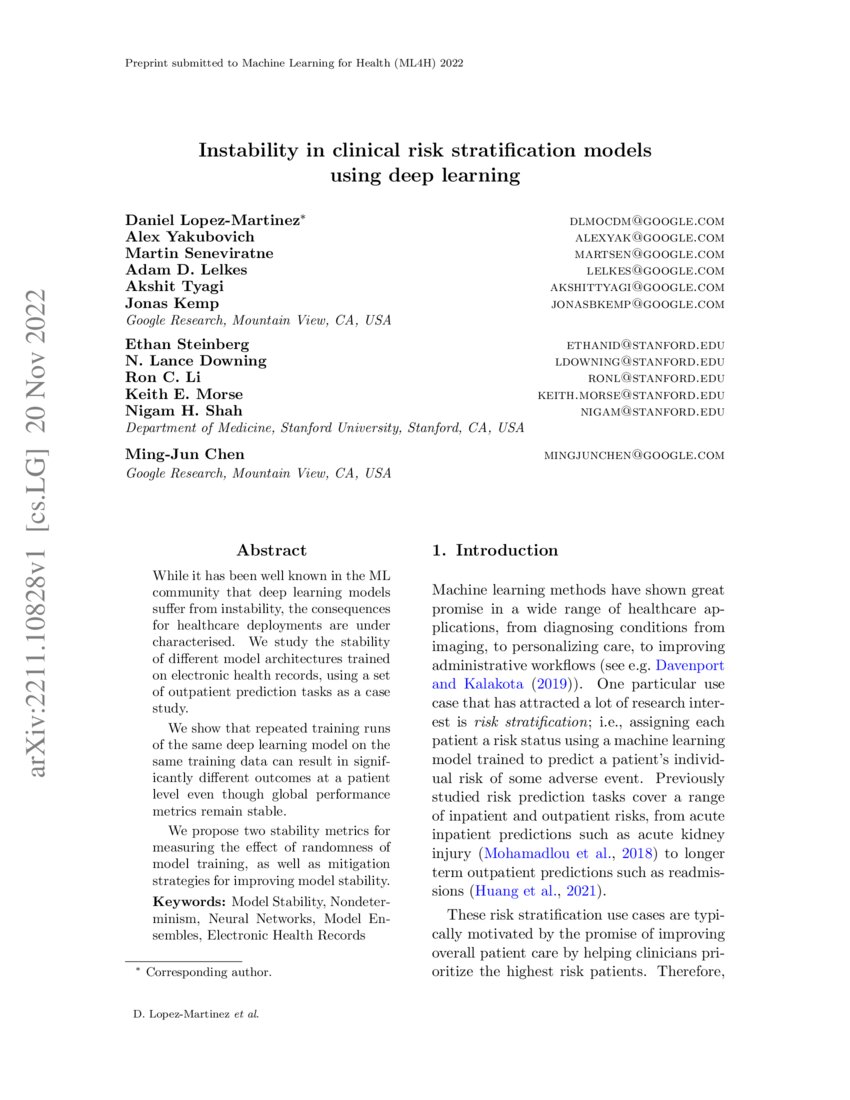 Instability in clinical risk stratification models using deep learning ...