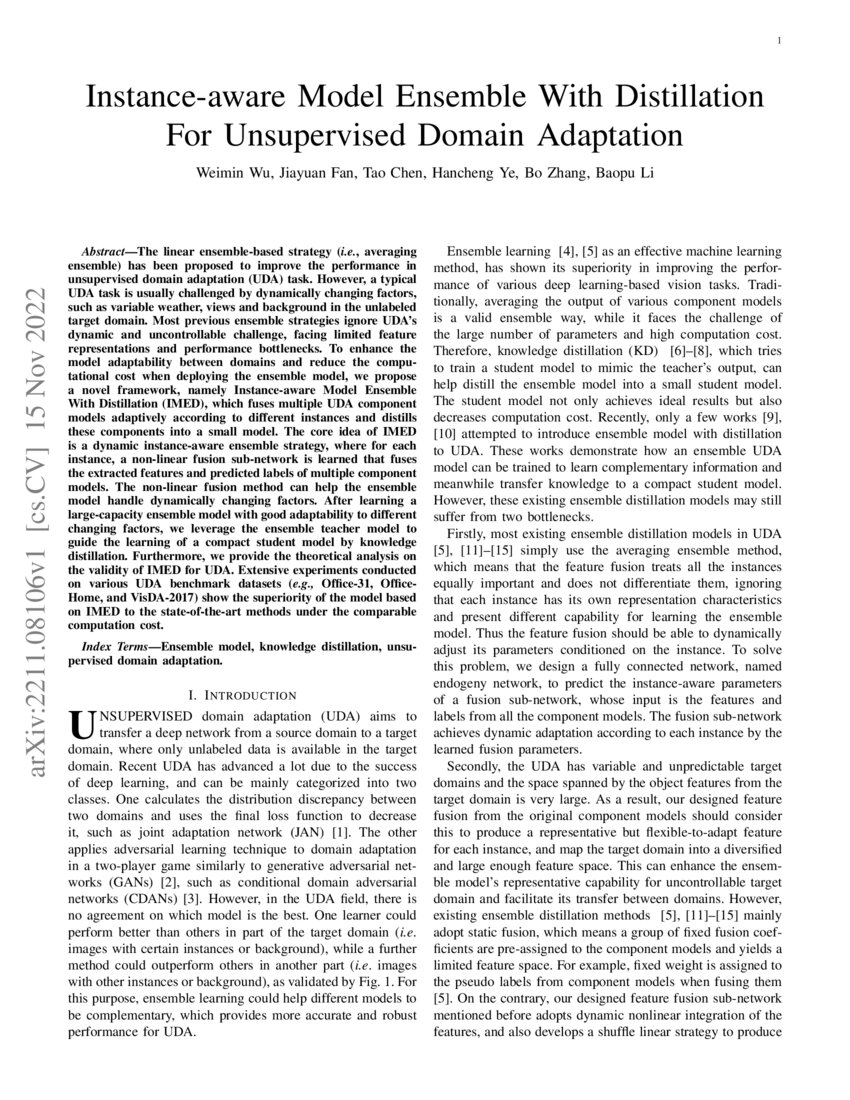 Instance-aware Model Ensemble With Distillation For Unsupervised Domain ... Instance-aware Model Ensemble With Distillation For Unsupervised Domain ...