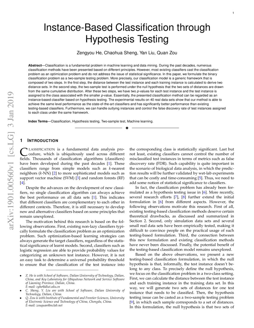 Instance-Based Classification through Hypothesis Testing | DeepAI