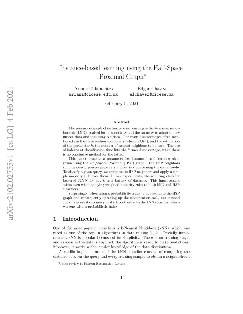 Instance-based learning using the Half-Space Proximal Graph | DeepAI
