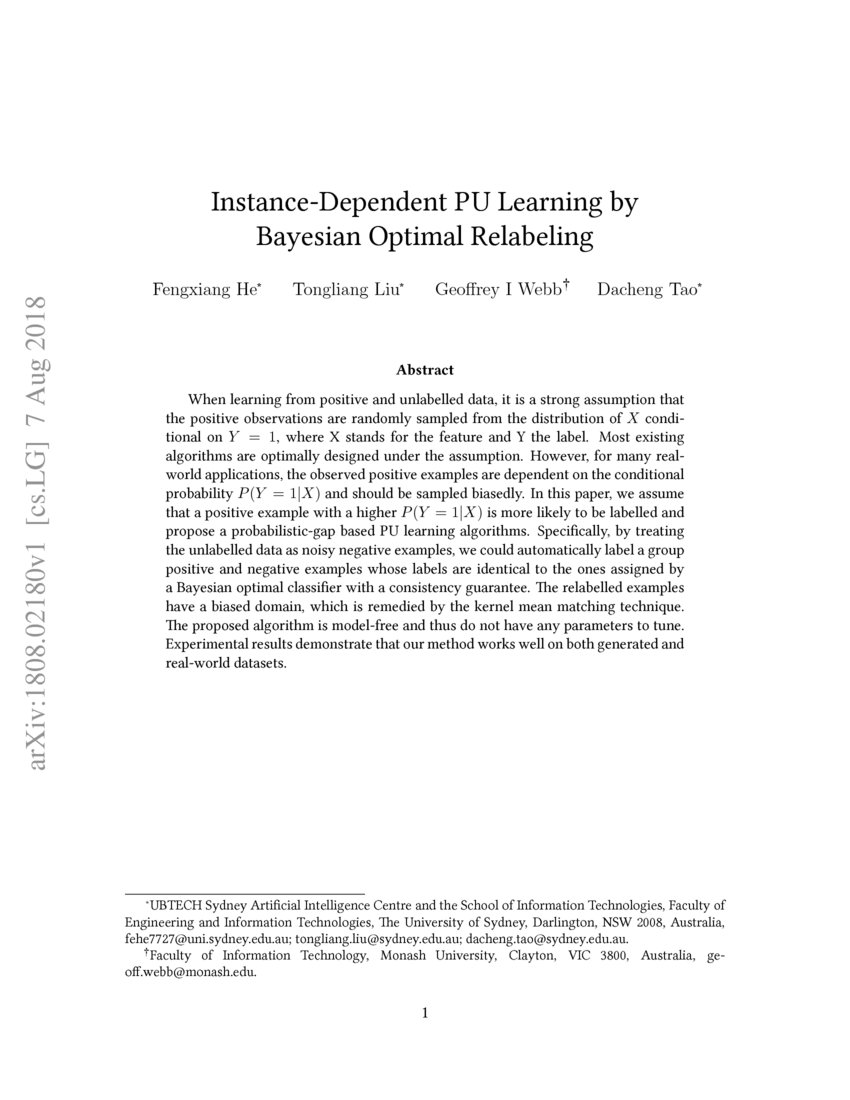 Instance-Dependent PU Learning by Bayesian Optimal Relabeling | DeepAI