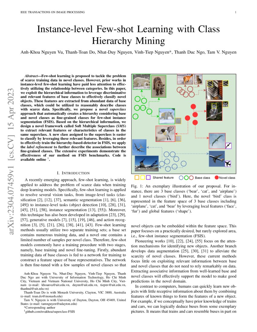 Instance-level Few-shot Learning with Class Hierarchy Mining | DeepAI Instance-level Few-shot Learning with Class Hierarchy Mining | DeepAI