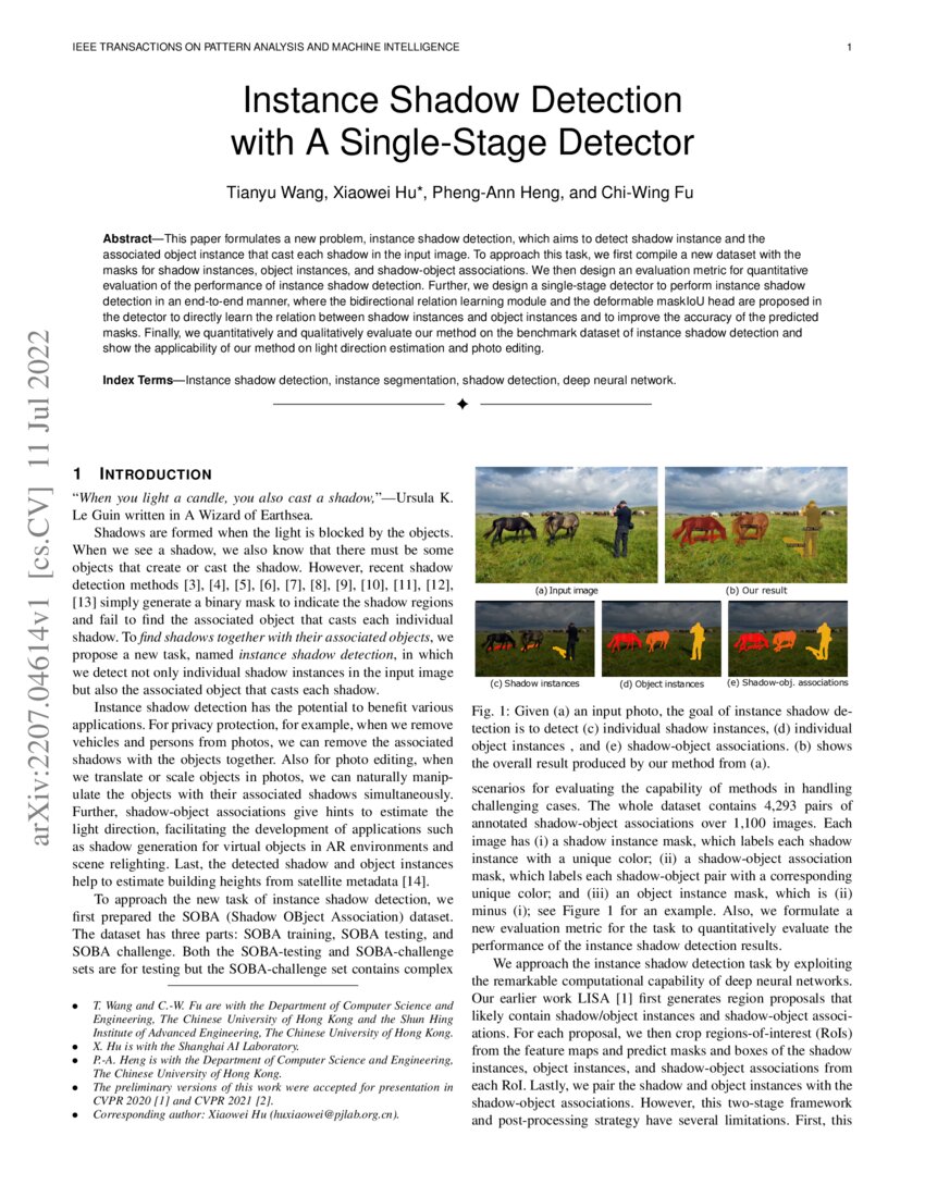 Instance Shadow Detection With A Single Stage Detector Deepai