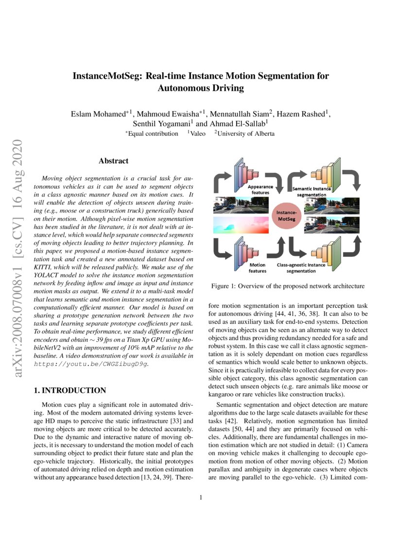 Instancemotseg Real Time Instance Motion Segmentation For Autonomous Driving Deepai