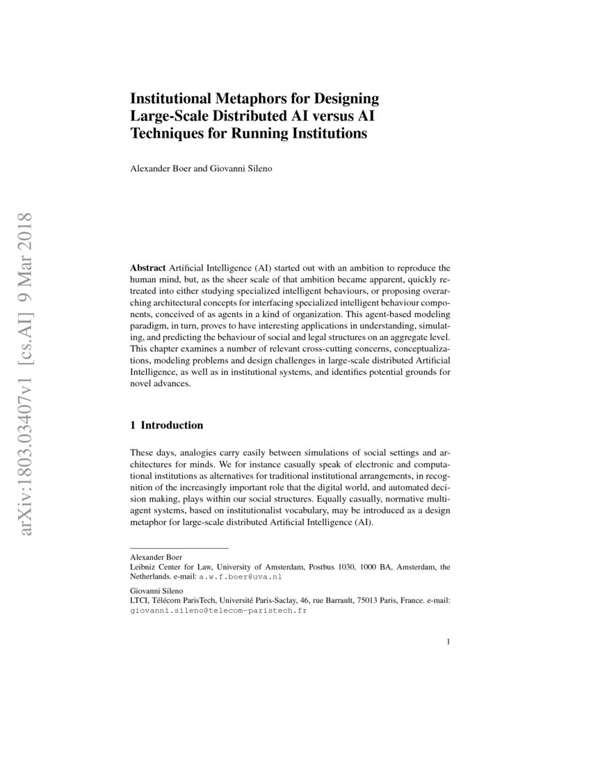Institutional Metaphors for Designing Large-Scale Distributed AI versus ...