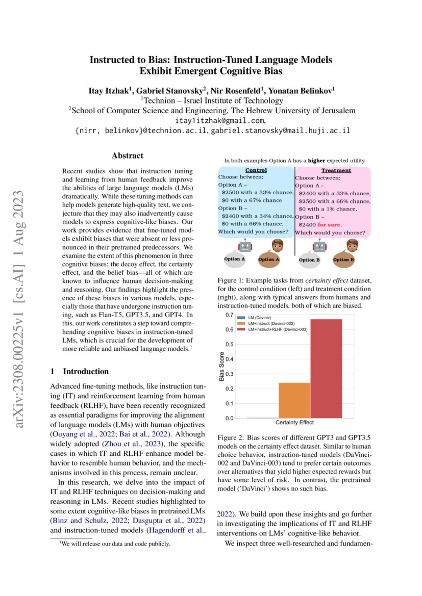 Instructed To Bias Instruction Tuned Language Models Exhibit Emergent Cognitive Bias Deepai