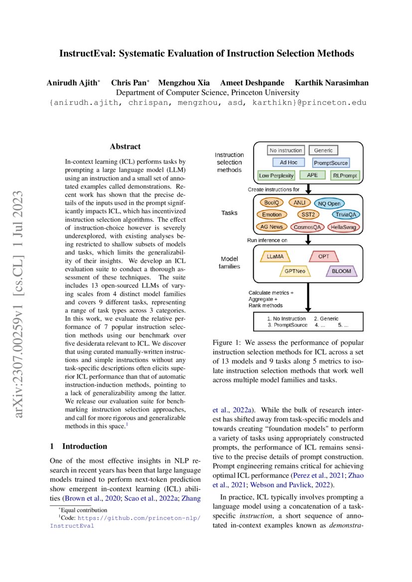 Instructeval Systematic Evaluation Of Instruction Selection Methods Deepai