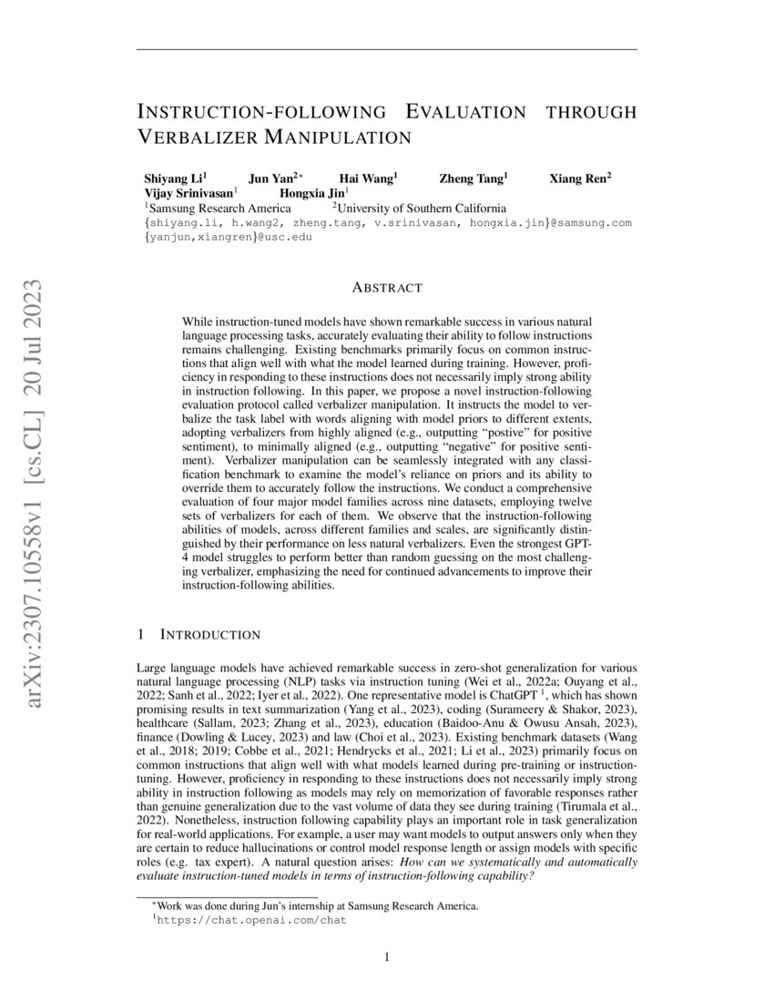 Instruction Following Evaluation Through Verbalizer Manipulation Deepai
