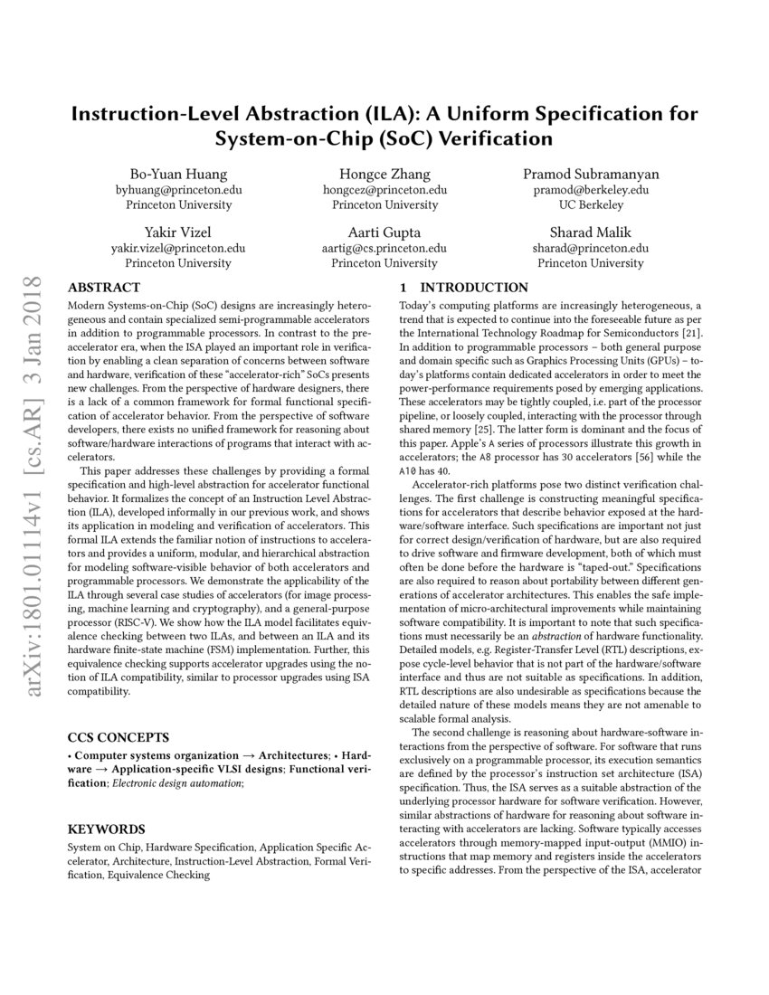 Instruction Level Abstraction Ila A Uniform Specification For System On Chip Soc