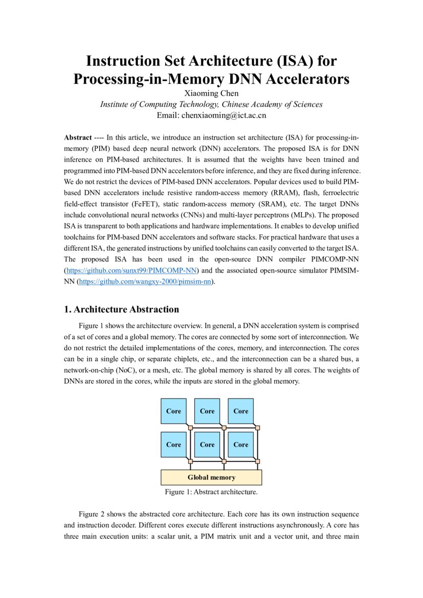 Instruction Set Architecture Isa For Processing In Memory Dnn