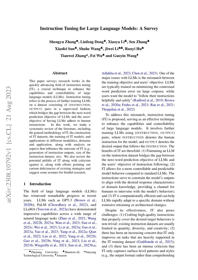 Instruction Tuning For Large Language Models A Survey Deepai