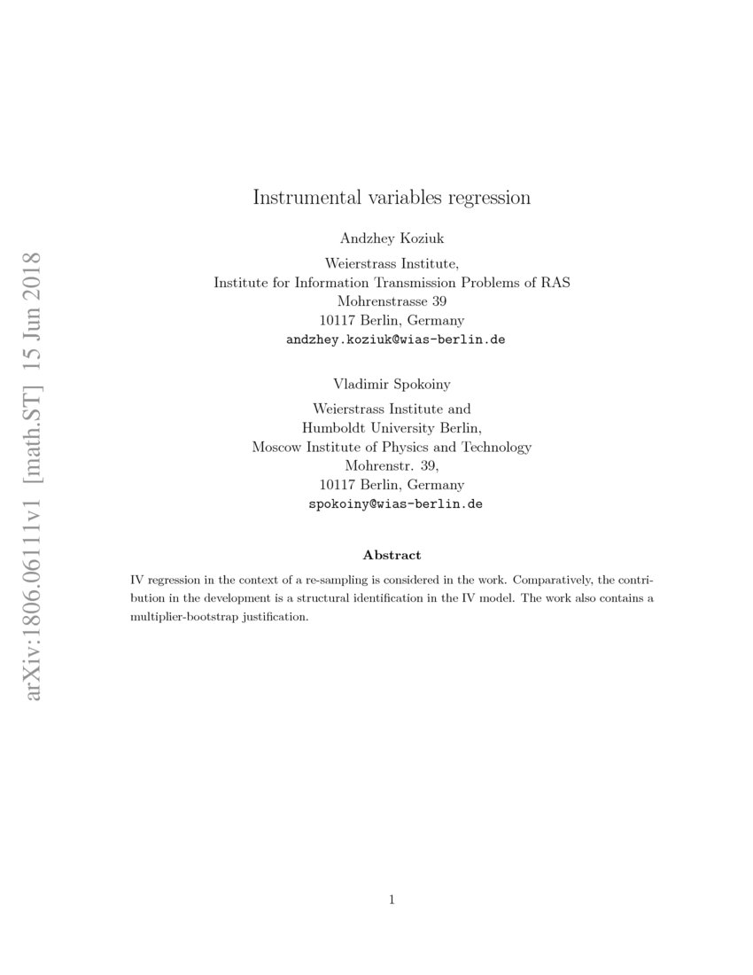 Instrumental variables regression | DeepAI