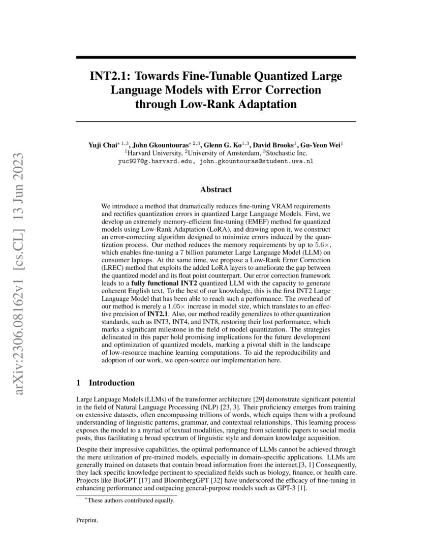 INT2.1: Towards Fine-Tunable Quantized Large Language Models with Error ... INT2.1: Towards Fine-Tunable Quantized Large Language Models with Error ...