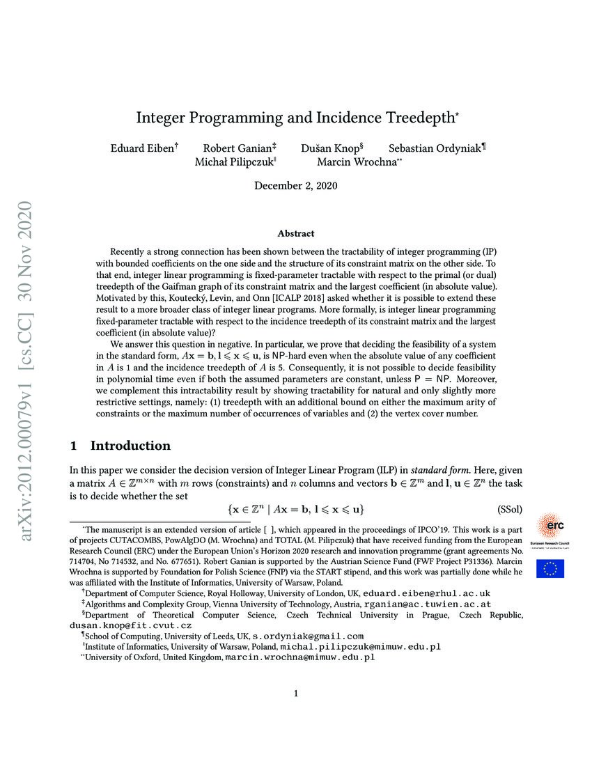 Integer Programming And Incidence Treedepth Deepai 