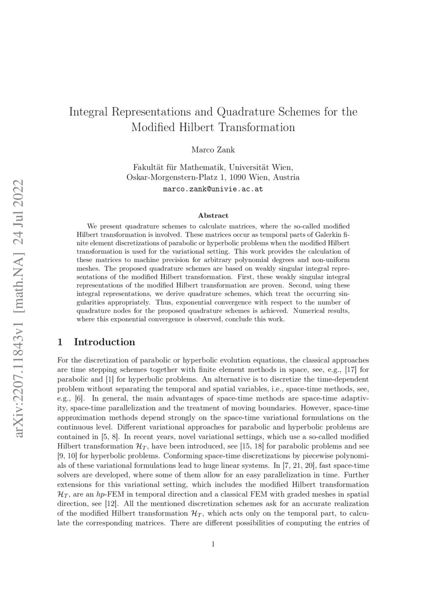 Integral Representations And Quadrature Schemes For The Modified