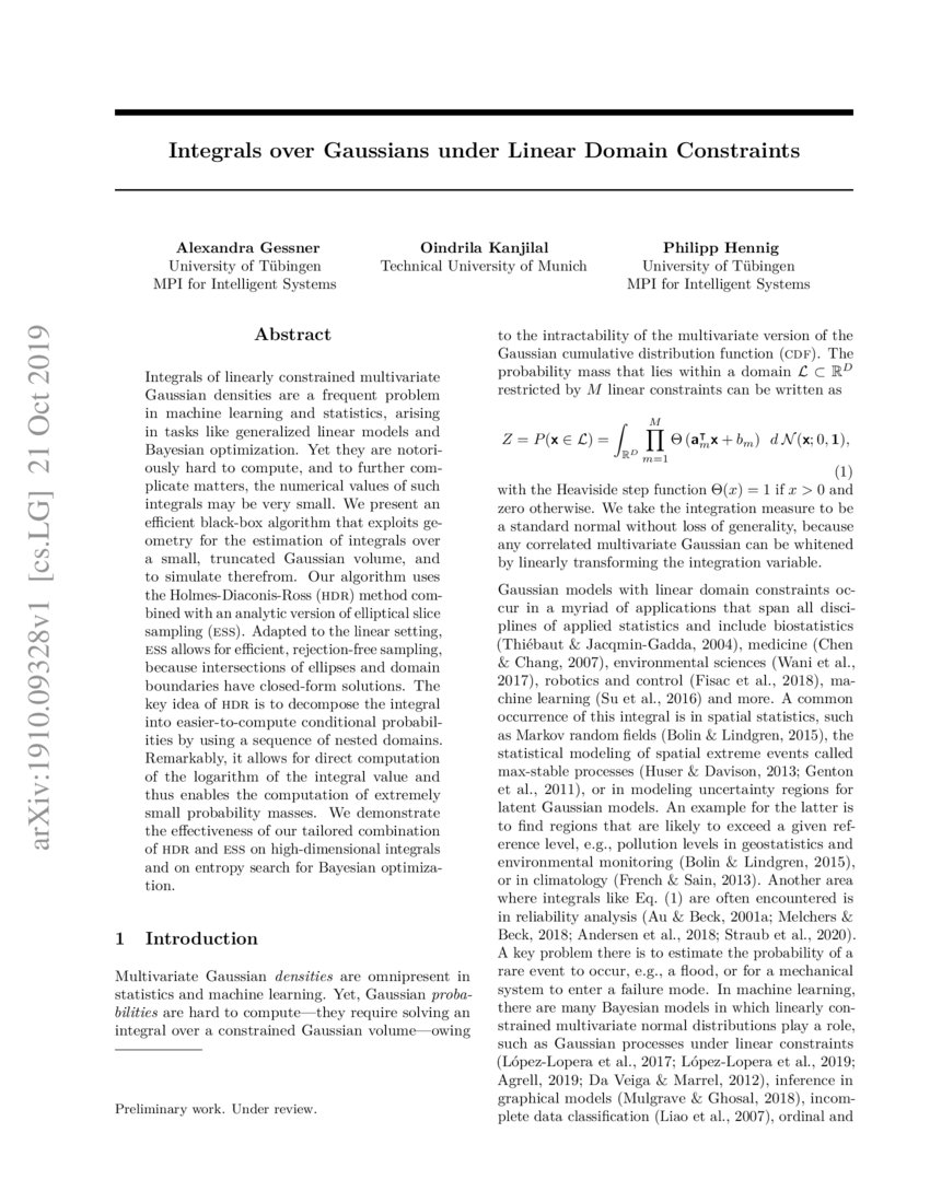 Integrals over Gaussians under Linear Domain Constraints | DeepAI