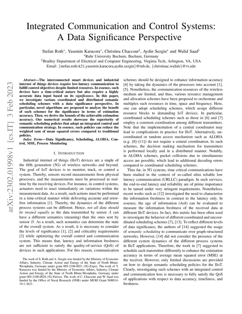 Integrated Communication And Control Systems A Data Significance Perspective Deepai