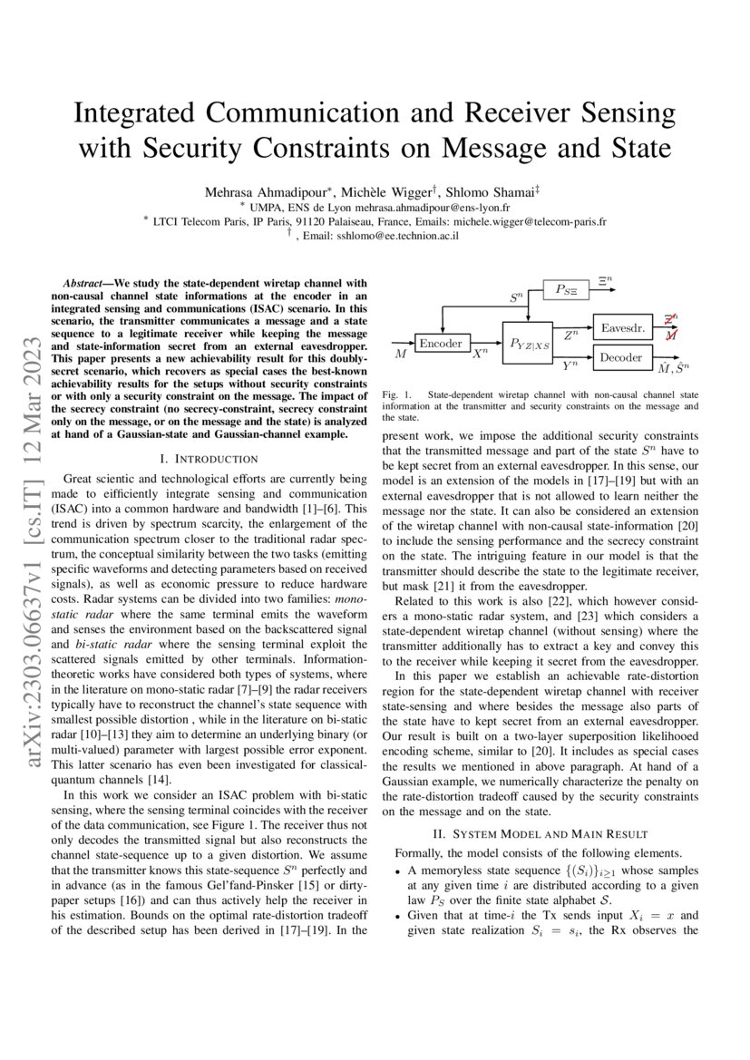 Integrated Communication And Receiver Sensing With Security Constraints On Message And State