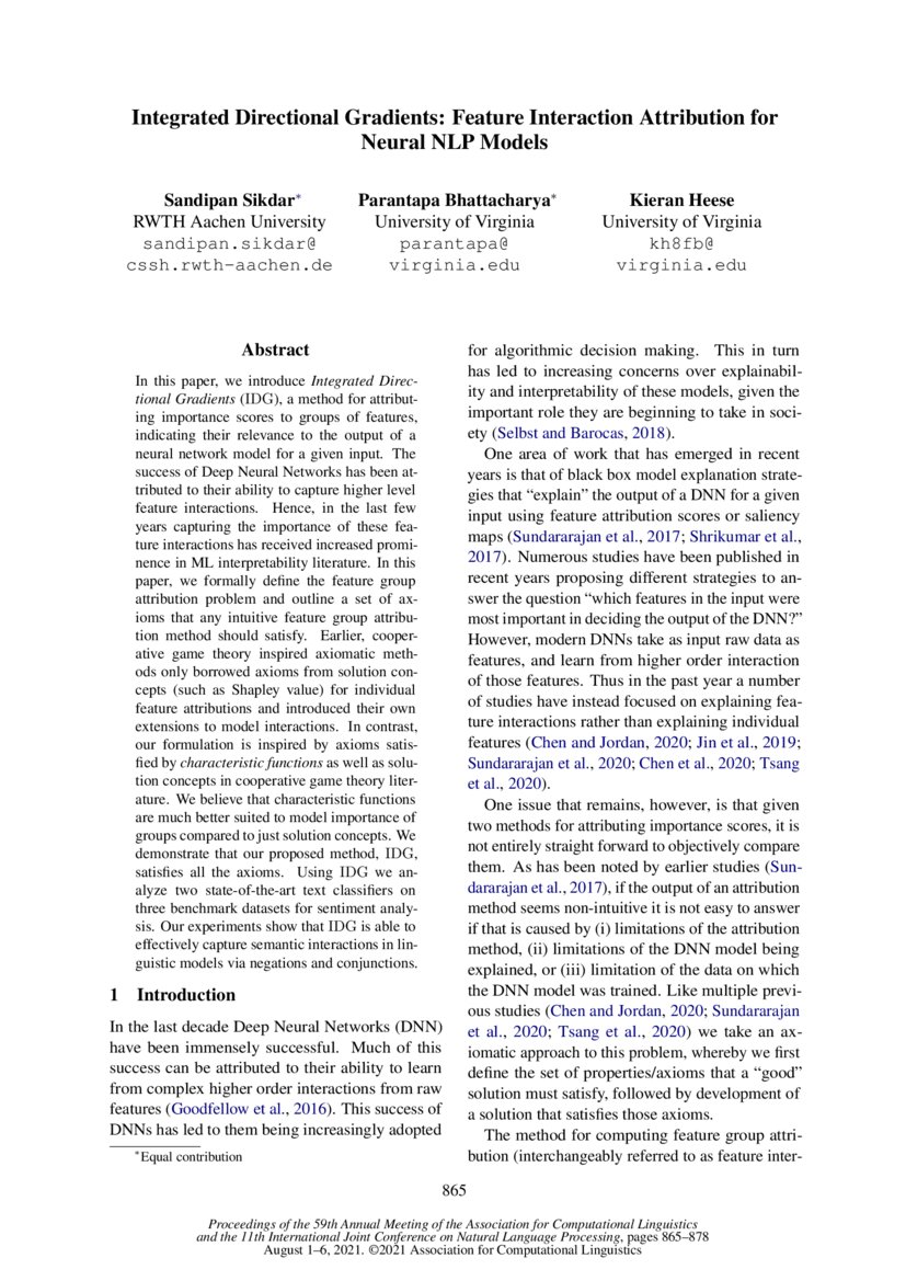 Integrated Directional Gradients: Feature Interaction Attribution for Neural NLP Models | DeepAI