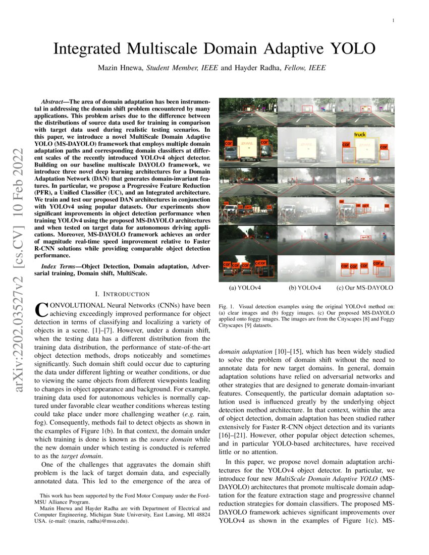 Integrated Multiscale Domain Adaptive YOLO | DeepAI Integrated Multiscale Domain Adaptive YOLO | DeepAI