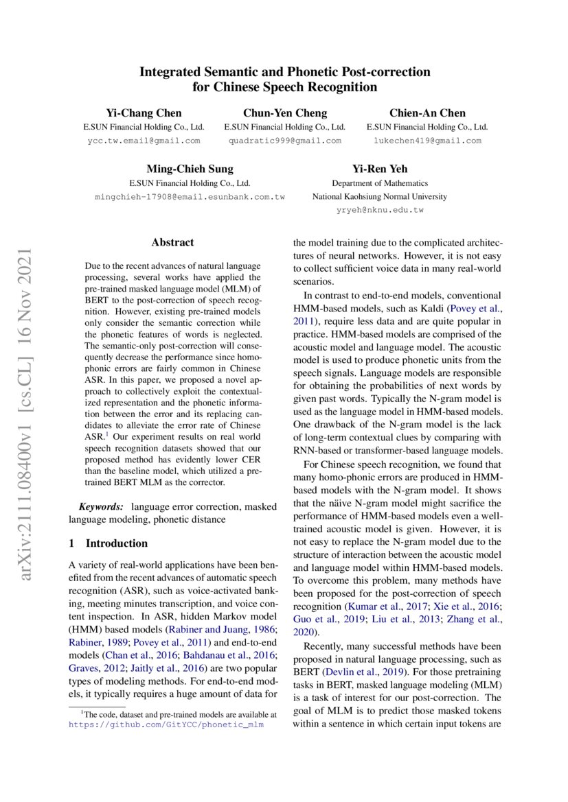 Integrated Semantic And Phonetic Post Correction For Chinese Speech Recognition Deepai