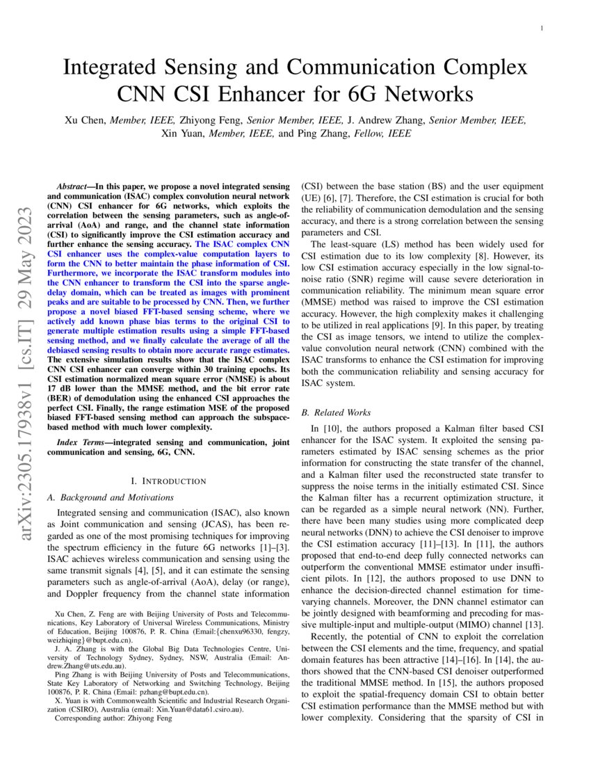 Complex CNN CSI Enhancer for Integrated Sensing and Communications | DeepAI