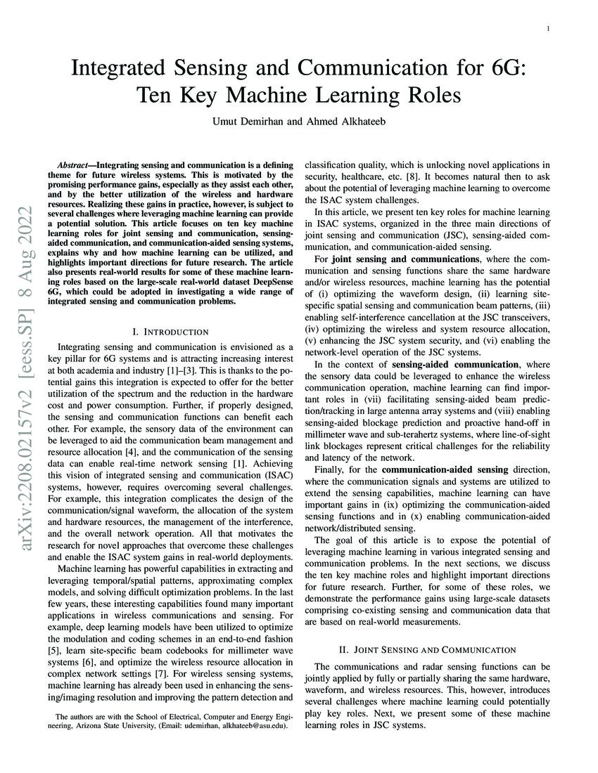 Integrated Sensing And Communication For 6g Ten Key Machine Learning Roles Deepai