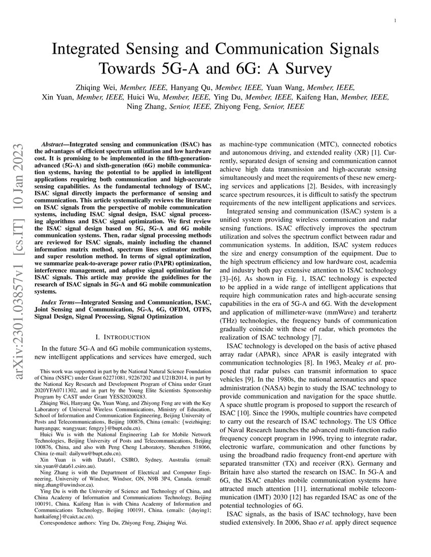 Integrated Sensing And Communication Signals Towards 5g A And 6g A Survey Deepai