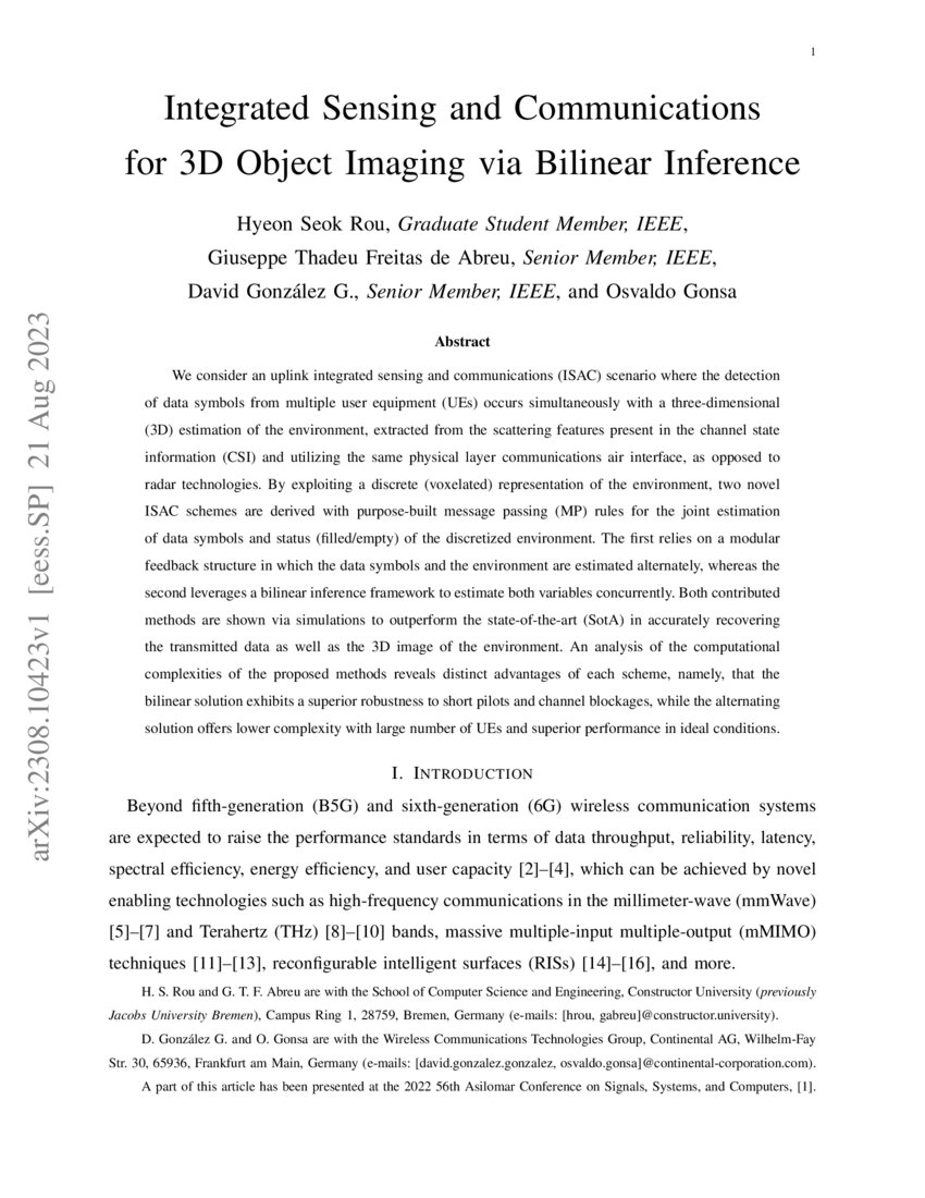 Integrated Sensing and Communications for 3D Object Imaging via Bilinear Inference | DeepAI