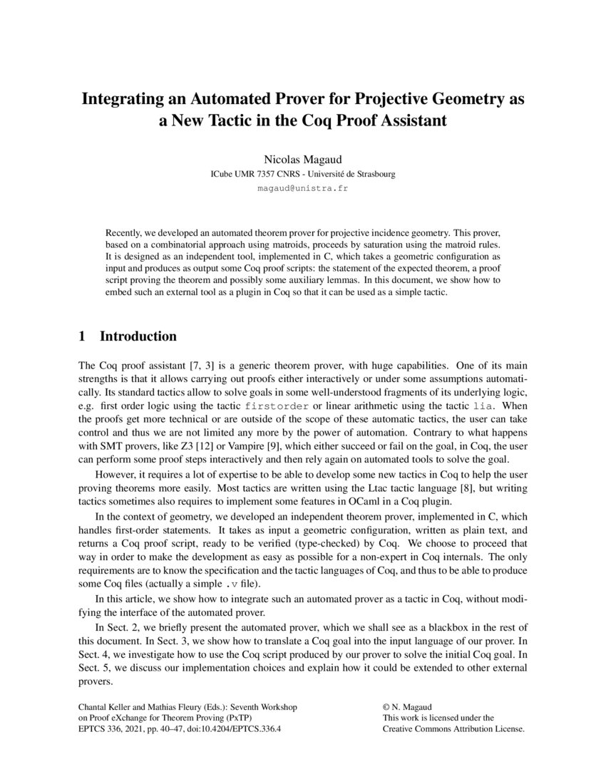 Integrating An Automated Prover For Projective Geometry As A New Tactic In The Coq Proof 