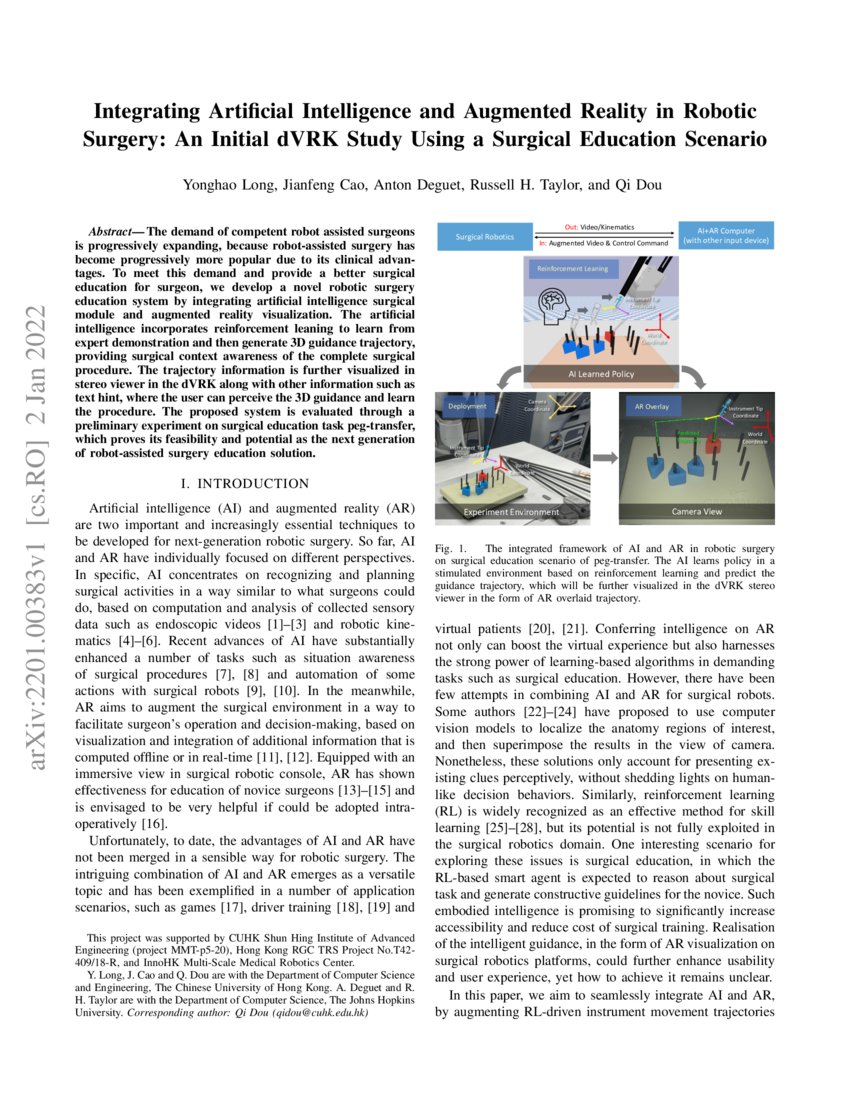 Integrating Artificial Intelligence and Augmented Reality in Robotic Surgery: An Initial dVRK ...
