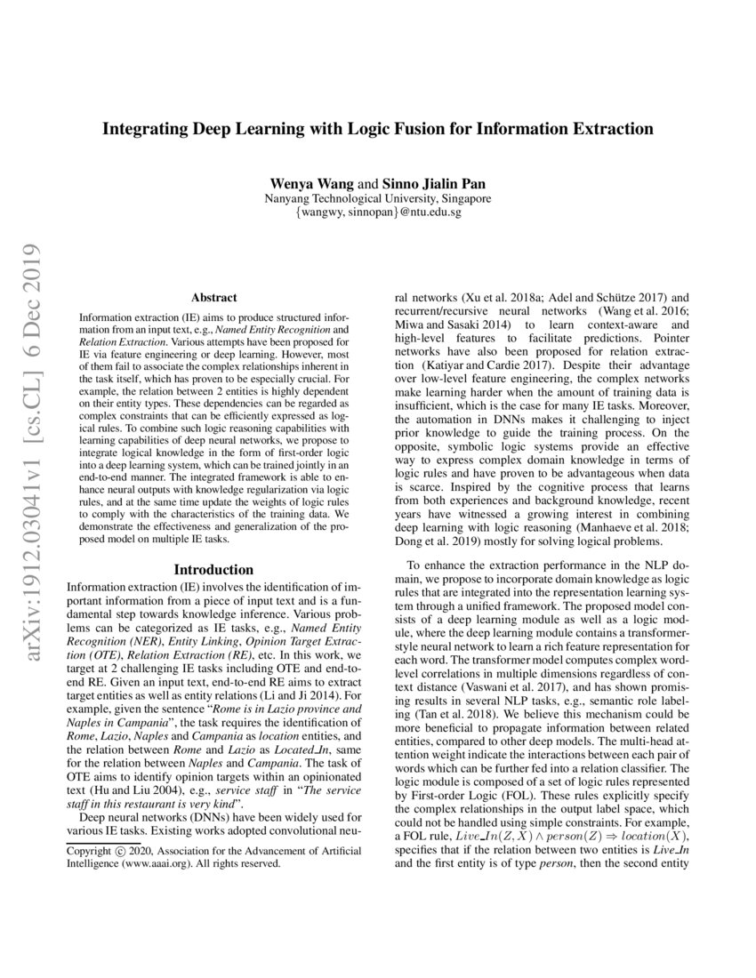 Integrating Deep Learning with Logic Fusion for Information Extraction | DeepAI