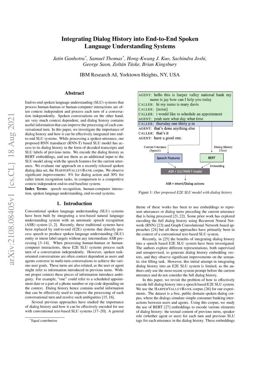 Integrating Dialog History into End-to-End Spoken Language Understanding Systems | DeepAI