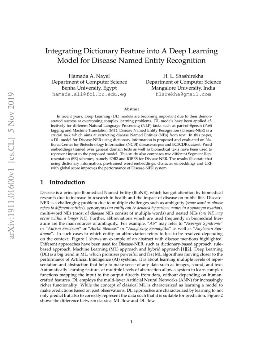 Integrating Dictionary Feature Into A Deep Learning Model For Disease Named Entity Recognition