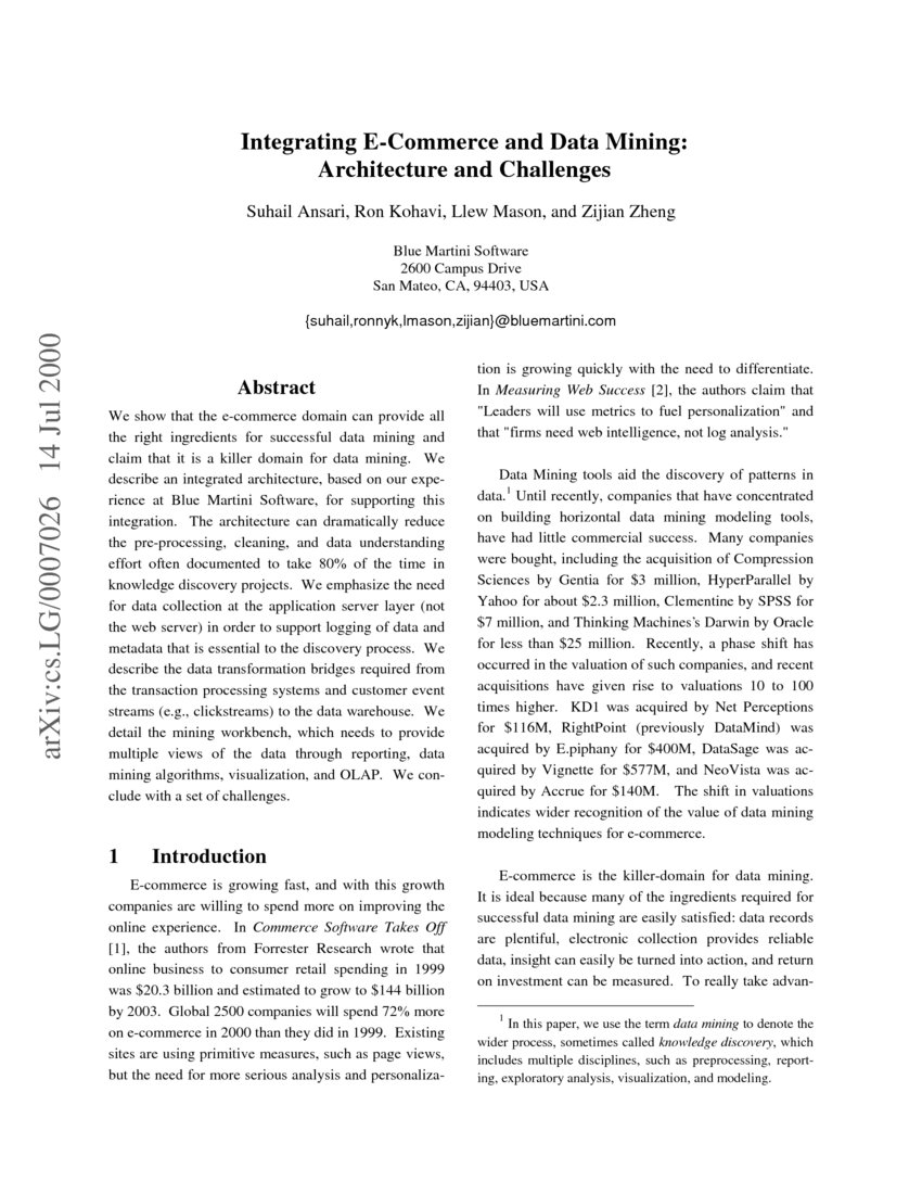 Integrating E Commerce And Data Mining Architecture And Challenges