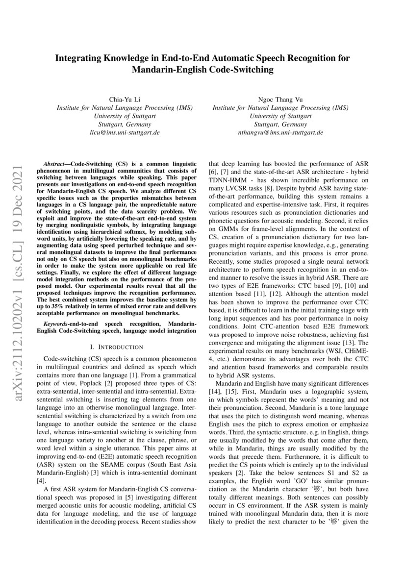 Integrating Knowledge in End-to-End Automatic Speech Recognition for Mandarin-English Code ...