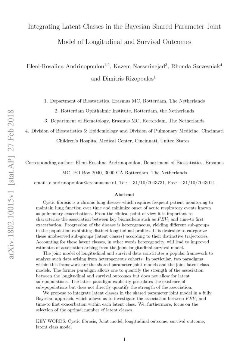 Integrating Latent Classes In The Bayesian Shared Parameter Joint Model