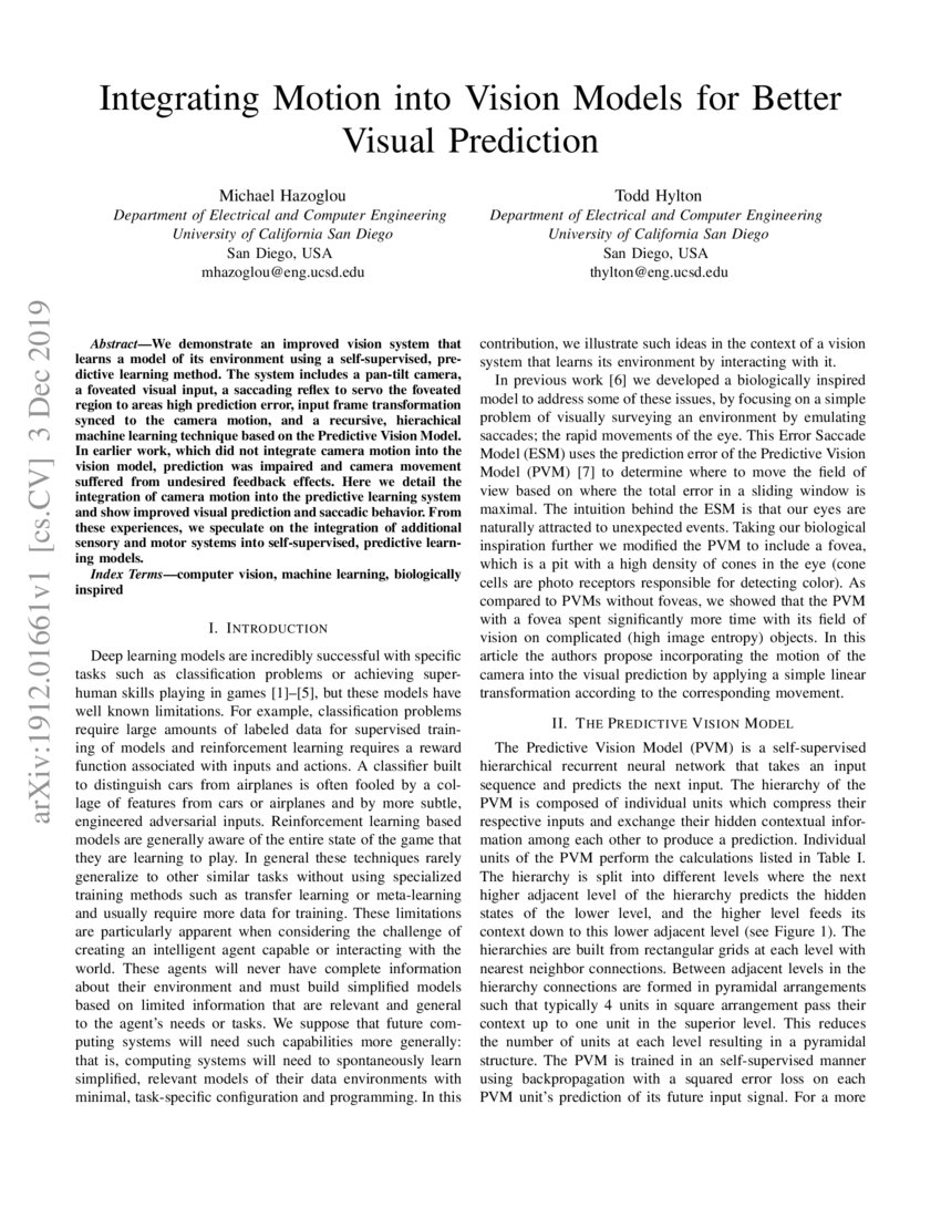 Integrating Motion into Vision Models for Better Visual Prediction | DeepAI
