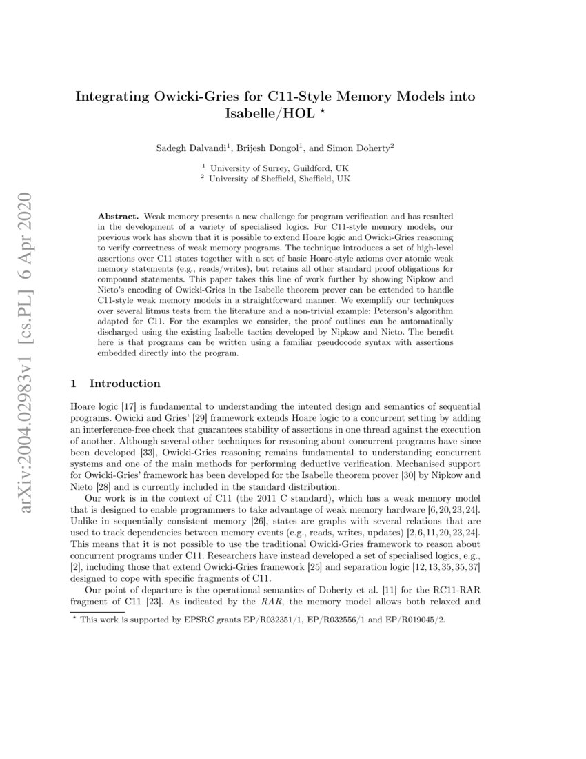 Integrating Owicki-Gries for C11-Style Memory Models into Isabelle/HOL ...