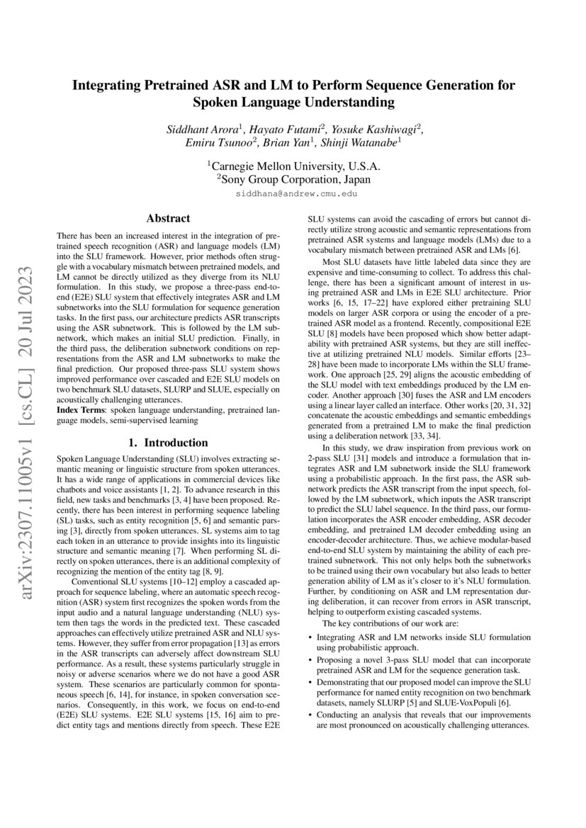 Integrating Pretrained Asr And Lm To Perform Sequence Generation For Spoken Language