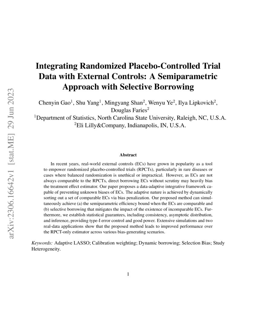 Integrating Randomized Placebo-Controlled Trial Data with External ...