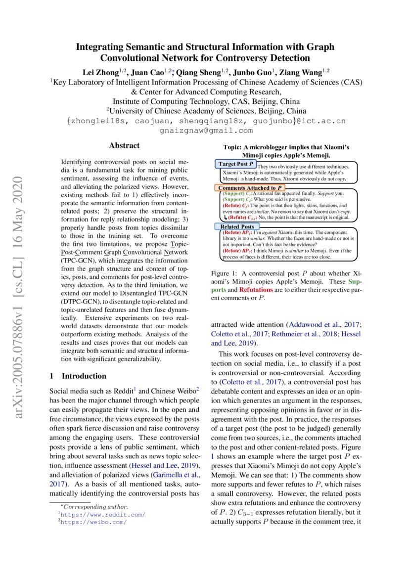 Integrating Semantic and Structural Information with Graph Convolutional Network for Controversy ...