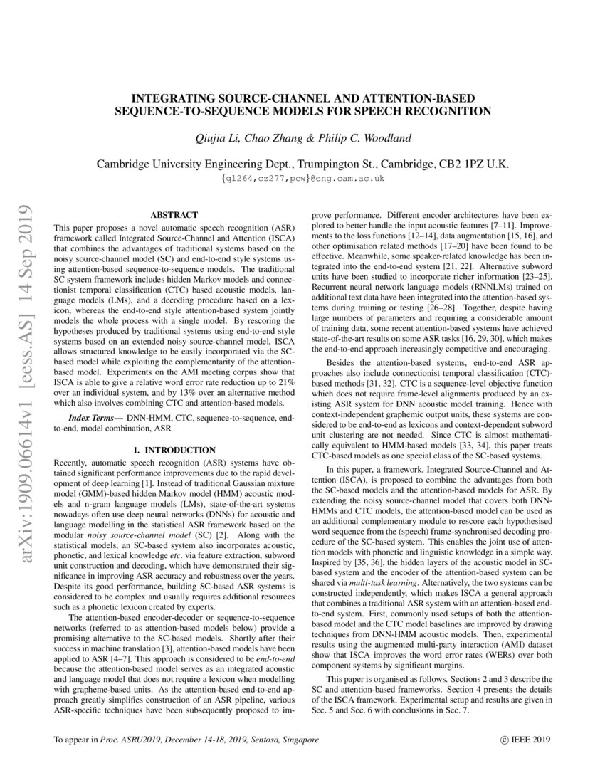 Integrating Source-channel and Attention-based Sequence-to-sequence Models for Speech ...