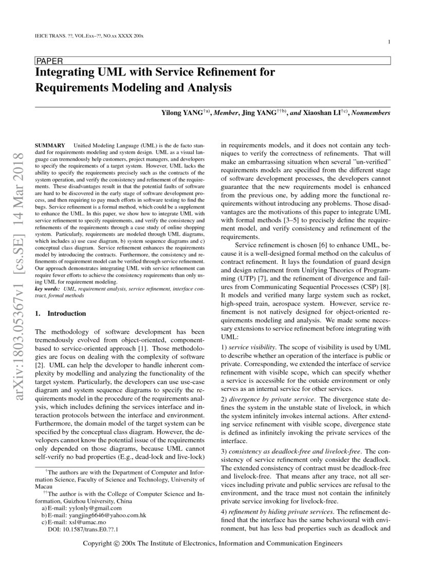 Integrating UML with Service Refinement for Requirements Modeling and ...