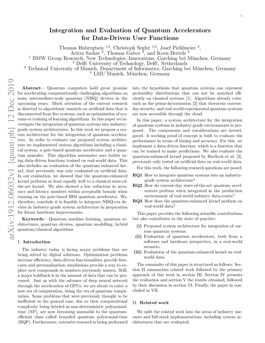 Integration and Evaluation of Quantum Accelerators for Data-Driven User Functions | DeepAI