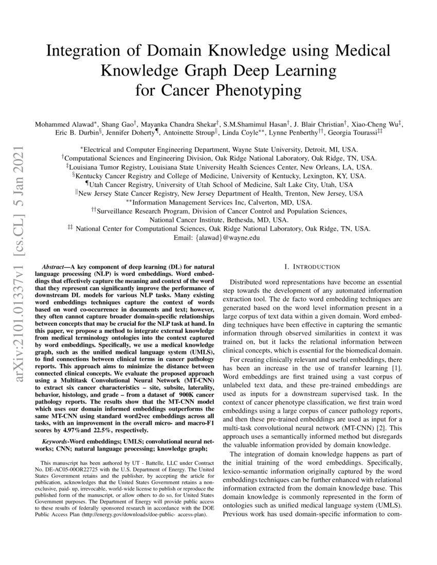 Integration of Domain Knowledge using Medical Knowledge Graph Deep Learning for Cancer ...