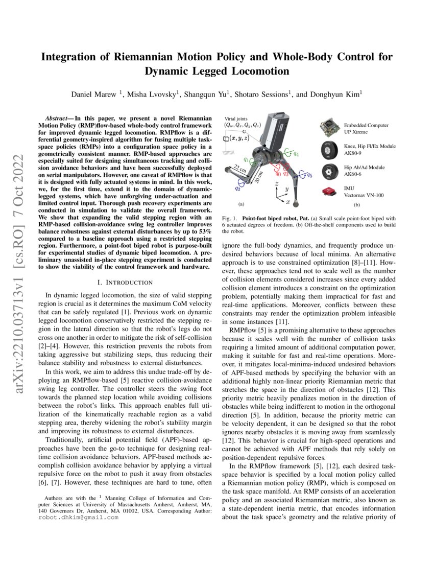 Integration Of Riemannian Motion Policy And Whole Body Control For Dynamic Legged Locomotion