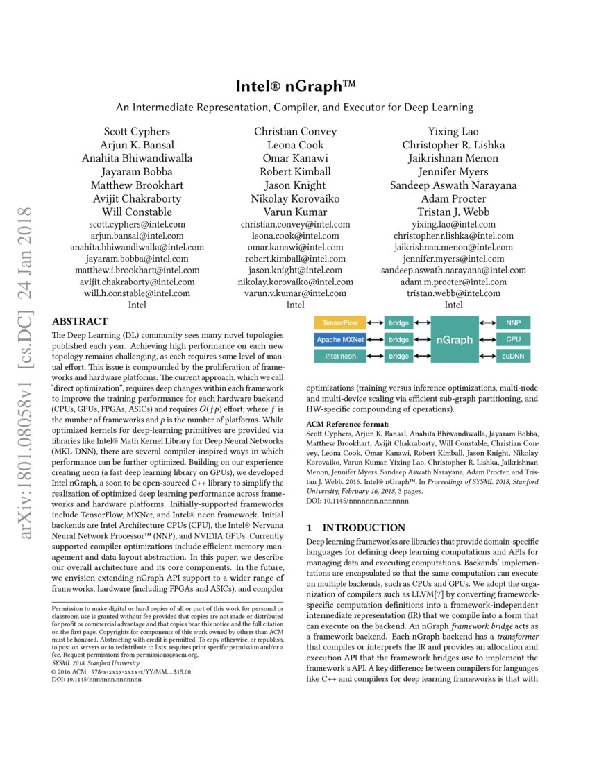 Intel Ngraph An Intermediate Representation Compiler And Executor For Deep Learning Deepai