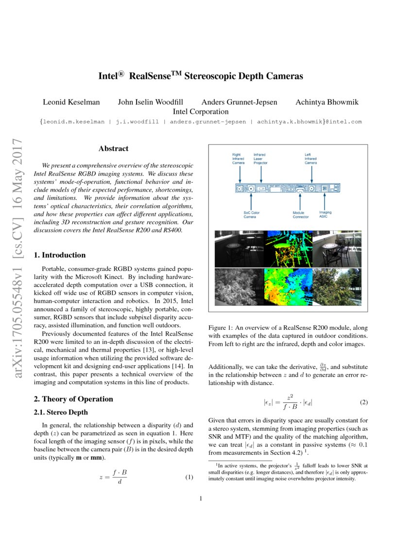 Intel RealSense Stereoscopic Depth Cameras | DeepAI