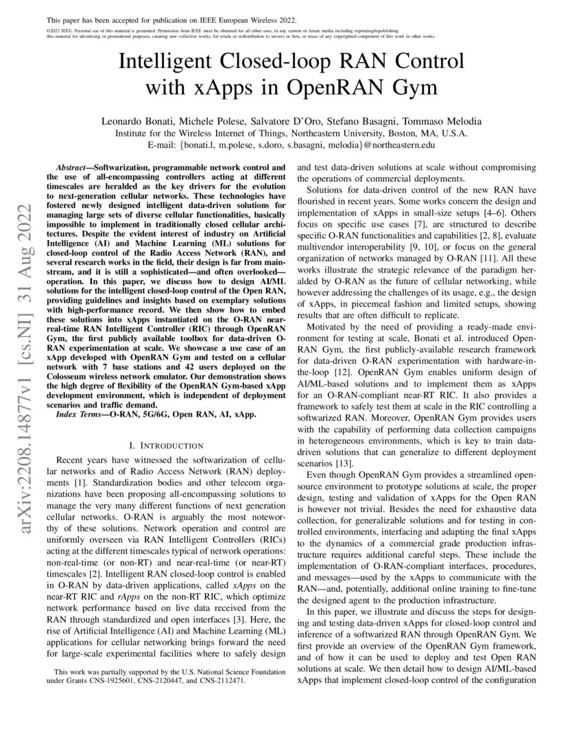 Intelligent Closed-loop RAN Control with xApps in OpenRAN Gym | DeepAI